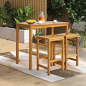 Tangkula Acacia Wood Bar Stool Set of 4, 30-Inch Height Bar Chair with Saddle Shaped Seat & Sturdy Footrest, Patio Furniture Chair Set, with 400 LBS Capacity, for Porch, Poolside, Balcony (4)