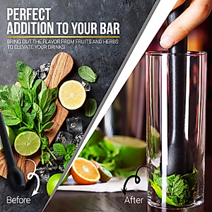 Esatto Professional Bar Tool Muddler 25 CM (9 Inches) Ribbed – Made with ABS Plastic, Black Set of 2 – Durable and Ribbed for Mashing Fruits, Berries, Sugar, Spices, and Herbs