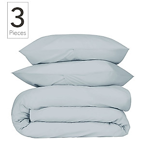 Nate Home by Nate Berkus 200TC 3-Piece Cotton Percale Duvet Cover | Crisp, Cool, Breathable Bedding Set from mDesign - Full/Queen Size - 1 Duvet Cover/2 Pillow Shams, Heron (Light Blue)