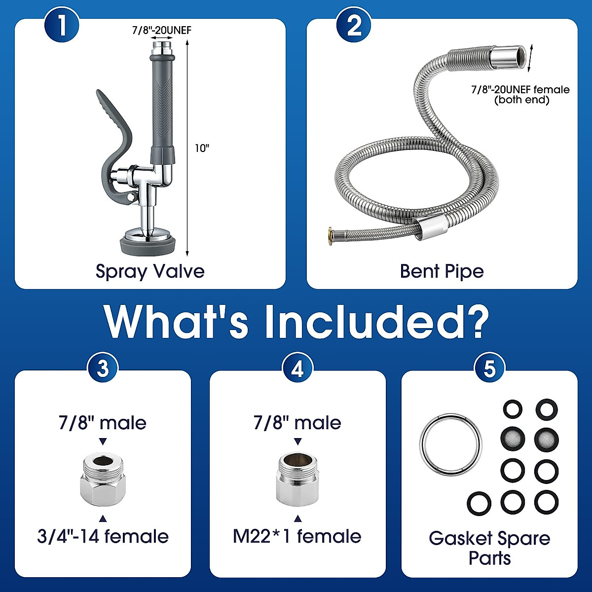 Lanceler Spray Valve with 44" Pre Rinse Hose, Pre Rinse Sprayer with Stainless-Steel Hose Replacement Kit for Commercial Kitchen Sink Faucet - Gray