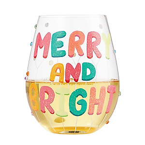 Enesco Designs by Lolita Holiday Merry and Bright Hand-Painted Artisan Stemless Wine Glass, 20 Ounce, Multicolor