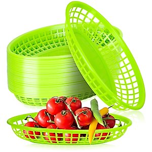 GothaBach 24 Pack Fast Food Baskets, Plastic Fast Food Restaurant Baskets, Bread Fry Baskets Serving Tray for Hot Dogs, Chicken, Burgers, Sandwiches, Fries(Green)
