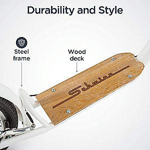 Schwinn Shuffle Adult Scooter, 26-Inch Front Wheel, 20-Inch Rear Wheel, Alloy Linear Pull Brakes, Steel Frame, White