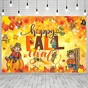 Happy Fall Y'all Backdrop-Scarecrow Party Decorations Thanksgiving Maple Leaves Pumpkin Banner Photo Background for Autumn Decor
