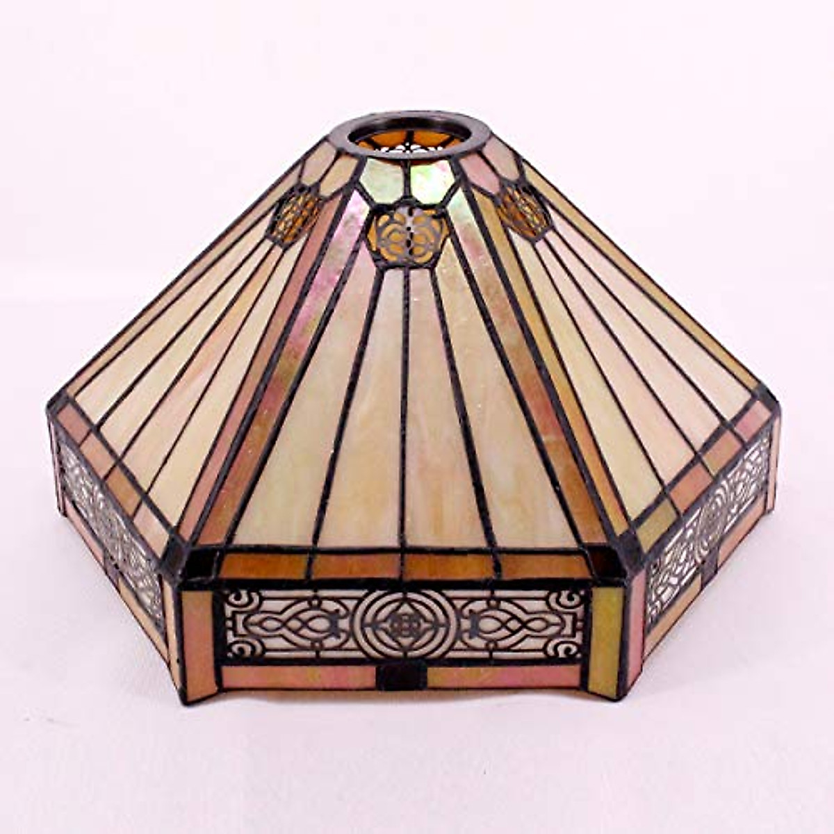 WERFACTORY Tiffany Lamp Shade Replacement 12X10X6 Inch Yellow Hexagon Stained Glass Mission Lampshade Only 1-5/8-Inch Fitter Opening for Arched Floor Lamp-Torchiere Lamp-Pendant Light S011 Series