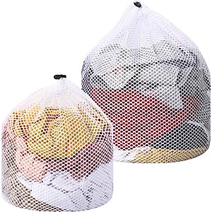 2 Packs Laundry Mesh Bags, Drawstring Net Laundry Bag for Washing Machine, Mesh Wash Bags Laundry Bags, Heavy Duty Dirty Clothes Washing Machine Bag, Travel Washing Bag for Cloths Blouse, Underwear