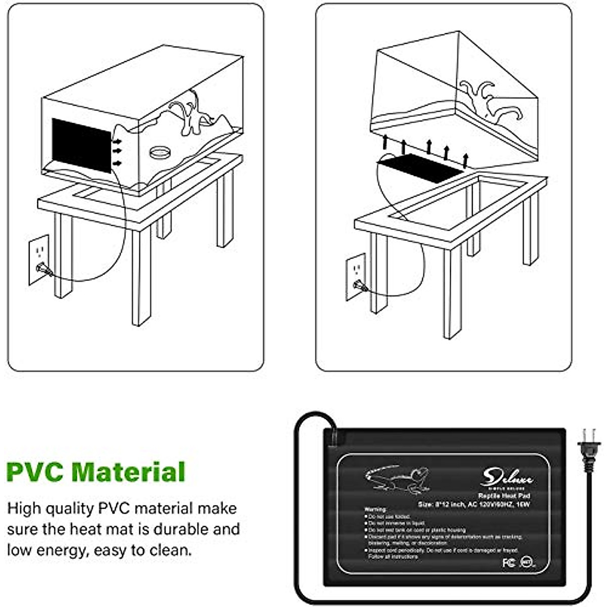 Simple Deluxe 8 X 12 Inch 16W Reptile Heating Pad with 2-Probe Digital Thermometer and Hygrometer Under Tank Heater Terrarium Warmer Heat Mat for Amphibians and Reptiles Pet, Black