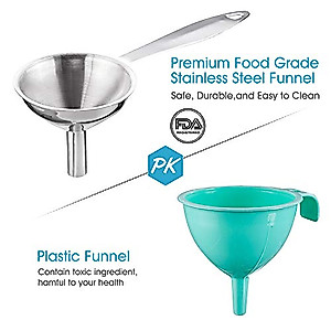 Toncoo 3-in-1 Premium Kitchen Funnel Set, Food Grade Stainless Steel Funnel for Filling Bottles, Small Bottle Funnel, Metal Funnel, Mini Funnel for Essential Oil, Flask, Spices, Liquid, Dry