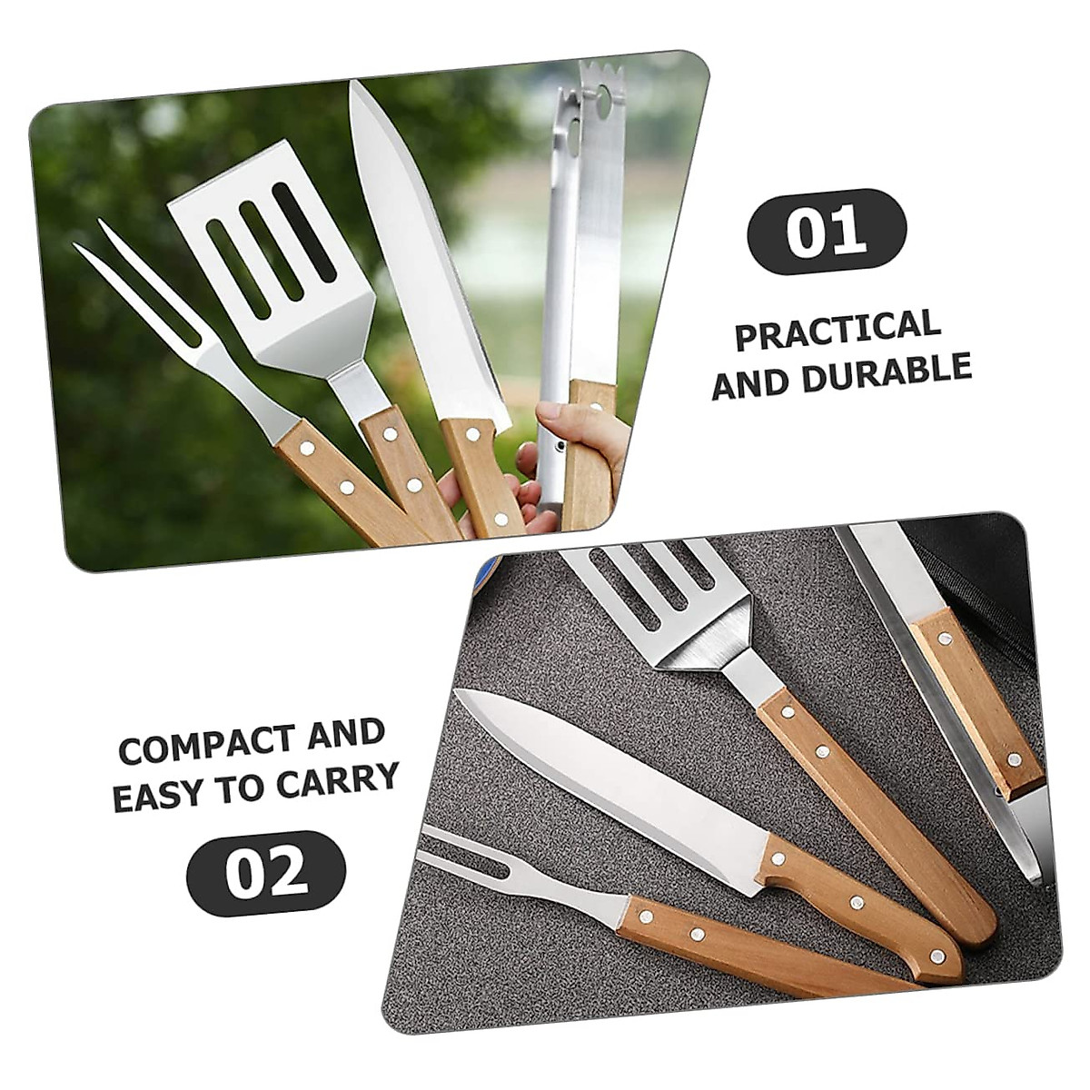 GANAZONO 2 Sets Barbecue and Fork Tools Travel kit Stainless Steel Flatware kit Barbecue Cutter Grilled Serving Fork Brisket Slicing Grill Tool kit BBQ Barbecue Grill Fork