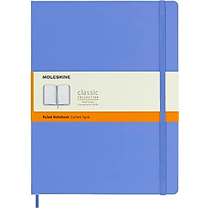 Moleskine Classic Notebook, Hard Cover, XL (7.5" x 9.5") Ruled/Lined, Hydrangea Blue, 192 Pages