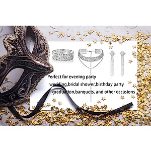 Rdanruy Women Crystal Jewelry Set,Glitter Rhinestone Stretch Bracelet Necklace Dangle Fringe Earrings with Evening Bag for Wedding Party