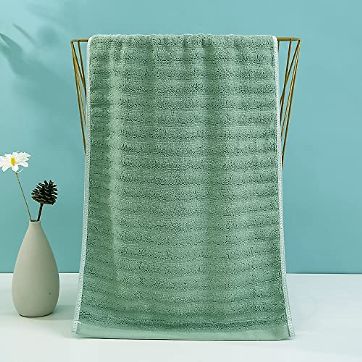 Bamboo Cotton Super Soft Highly Absorbent 4 Pieces Green Towel Set for Bathrome Hand Towel,Salon Towels(4 Piece Green)