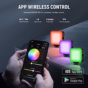 NEEWER RGB62 Magnetic RGB Video Light with Upgraded APP Control, 360° Full Color LED Camera Light with 3 Cold Shoes CRI97+ 2500K-8500K 17 Scenes 2000mAh Rechargeable Portable Photography Lighting
