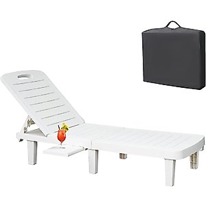 LUCKYERMORE Outdoor Chaise Lounge, Patio Lounge Chairs for Outside, 74" Pool Lounge Chairs wih 4 Level Adjustable Backrest, 350lbs Weight Capacity Plastic White Pool Furniture, Waterproof