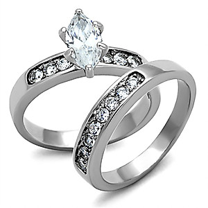 Marimor Jewelry 1.65 Carat Marquise Cut Cubic Zirconia Stainless Steel 316 Wedding Ring Set Size 5