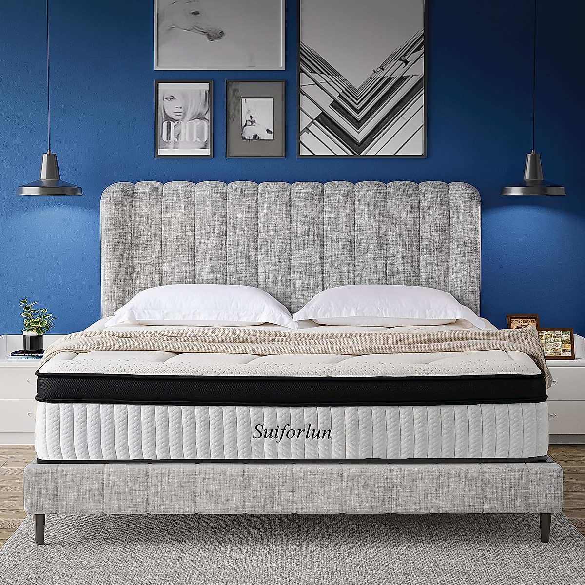 Suiforlun Twin Mattress, 14 Inch Gel Memory Foam Hybrid Mattress with 7 Premium Layers, Euro Top Luxury Single Bed Mattress in a Box, Cooling Comfort & Pain Reilef, Medium-Firm