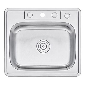 CozyBlock 25 x 22 x 9 Inch Top-mount/Drop-in Stainless Steel Single Bowl Kitchen Sink with Strainer - 18 Gauge Stainless Steel-4 Faucet Hole