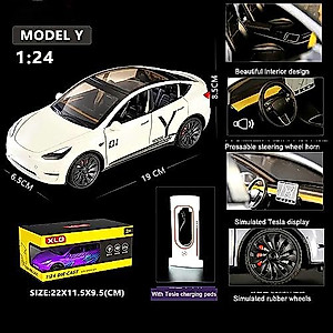 1:24 Scale Model Y Alloy Car Model Diecast Toy Vehicles for Kids, car Model Toy，Pull Back Alloy Car with Lights and Music，Gifts for Adults and Children, Decorative Objects, Collectibles.(Logo White)