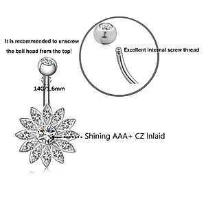 NASAMA 6PCS 14G Stainless Steel Dangle Belly Button Rings for Women Belly Piercing CZ Inlaid (Style 6pcs)