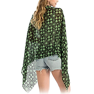 Me Plus Women St Patrick's Day Print Light Weight Long Scarf (Small Clover-Black)