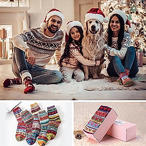 ICEIVY Womens Wool Socks 5 Pairs Warm Wool Cotton Socks Thick Knit Vintage Casual Winter Socks