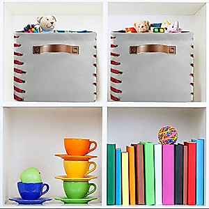 C.IOPMNU Foldable Storage Baskets, Baseball Storage Bins with Handles, Decorative Cloth Organizer Storage Boxes for Home Office 14 x 10 x 8 in