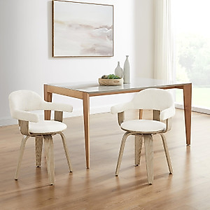 Art Leon Desk Chair No Wheels, Mid Century Modern Swivel Accent Chair, Boucle Fabric Upholstered Home Office Chair with Wood Legs for Living Room Bedroom, White