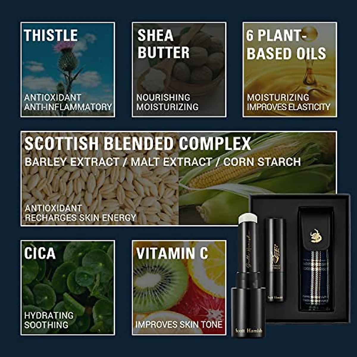 Scott Hamish Courage Lip Balm & Case Gift Set - Pure Cowhide Leather Chapstick Holder with Hydrating Lip Balm for Dry Cracked Lips - Flavored Lip Balm & Lip Balm Holder Gift Set for Men