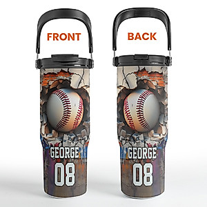 Macorner Sports Personalized 30oz Tumbler With Handle, Sport Gifts For Son, Daughter, Player Basketball, Baseball, Football