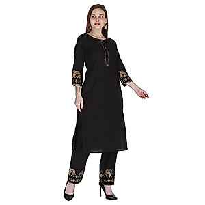 MESMERIICAL Women's Black Kurta Set with Dupatta (as1, alpha, l, regular, regular)