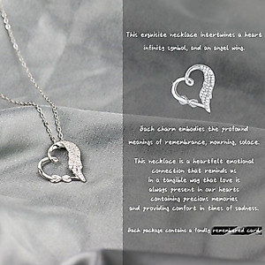 Memorial Gifts for Loss of Mom, 925 Sterling Silver Angel Wing Infinity Love Heart Pendant Necklace as Sympathy Bereavement Condolence Remembrance Funeral Grief Gifts for Loss Mother