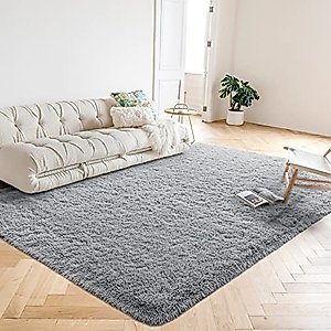 junovo Soft Area Rugs for Living Room 8x10 Feet Fluffy Rug Carpets for Bedroom Shaggy Rugs for Kids Teens Girls Boys Indoor Plush Rug for Dorm Room Playroom Nursery Home Decor, Grey