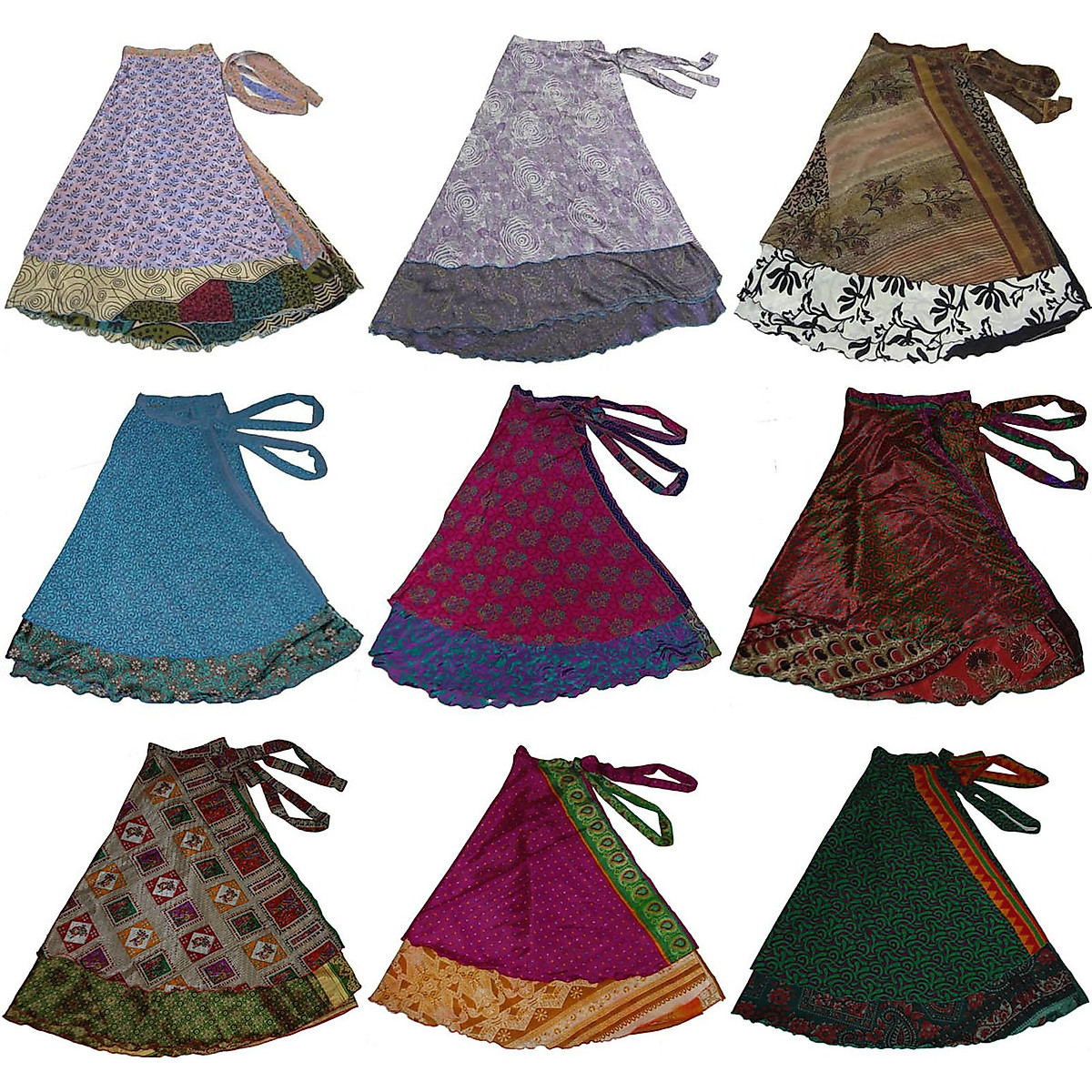 Wevez® Pack of 3 Pcs Original Two Layer Printed Wrap Around Skirts (Mini Skirts(20 Inches Length))