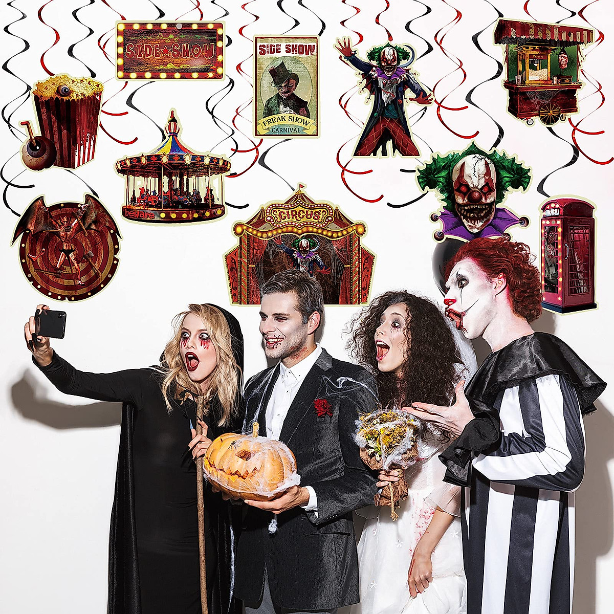 30 Pieces Halloween Clown Hanging Swirl Decorations Horror Joker Cutouts Circus Foil Ceiling Decor Halloween Creepy Carnival Decor, 7.09 x 7.09 Inch