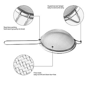 Yqlinnn Stainless Steel Fine Mesh Strainer, Set of 3 Fine Mesh Strainer for Kitchen, Use for Tea, Flour, Rice, Juice, Vegetable, Etc, 3.15", 5.51", 7.88", Silver