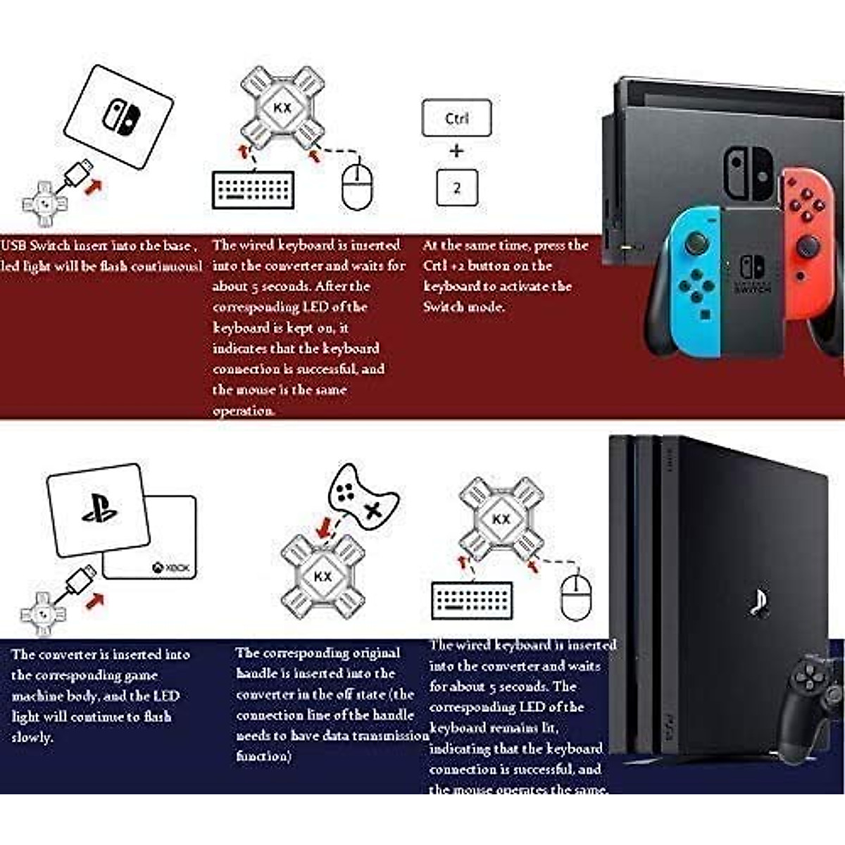 Sehawei Mouse Keyboard Converter, Game Controller Adapter for USB 2.0 Mouse Portable Keyboard Adapter Compatible with PS4/Xbox One/N-Switch/PS3