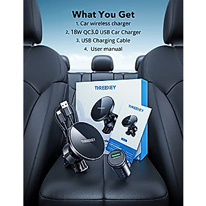 Compatible with Magsafe Car Mount Charger,THREEKEY Magnetic Wireless Car Charger Mount Vent Hook Phone Holder for iPhone 14/13/12 Series Phone & MagSafe Case(with QC3.0 Adapter)