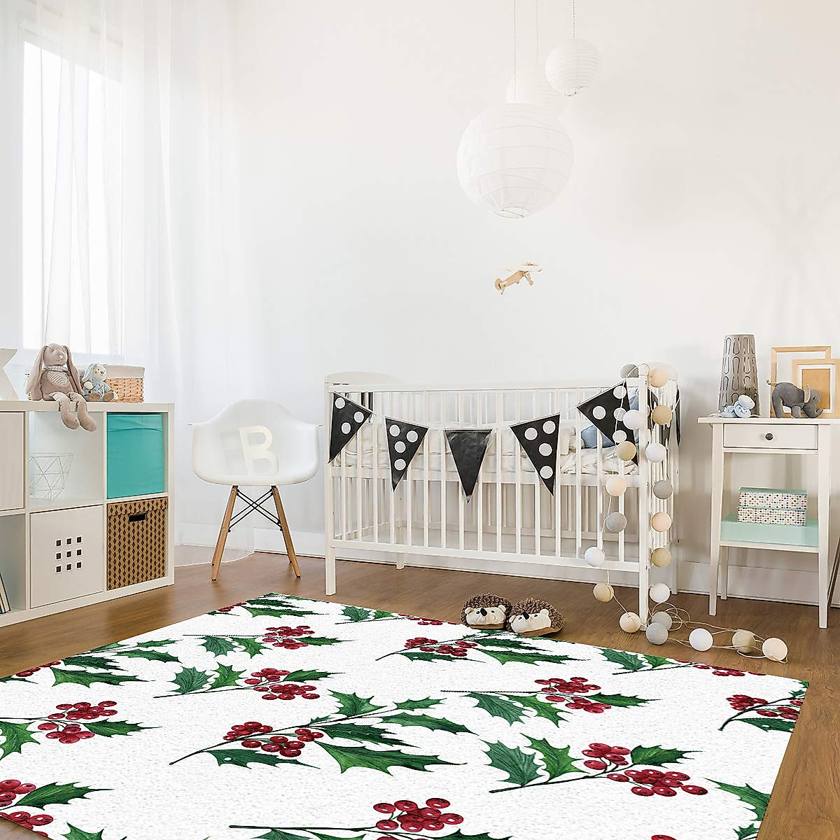 Area Rug Absorbent Non-Slip Rectangle Rug Christmas Holly and Berries Rugs for Living Room Bedroom Kitchen Entryway, Soft Floor Mat Indoor Carpet Accent Rugs 2x3 Feet