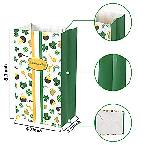 Whaline 60 Pack St Patrick's Day Paper Gift Bag, Irish Shamrock Candy Treats Bag for St Patrick's Party Favors, Birthday Supplies