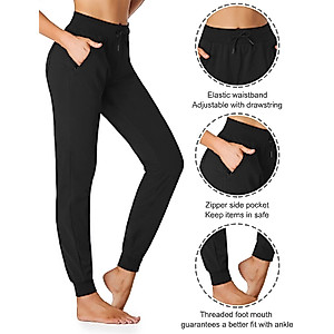 SEVEGO Lightweight Women's 34" Tall Inseam Cotton Soft Jogger with Zipper Pockets Cargo Pants Black Medium