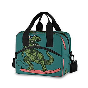 Insulated Cooler Lunch Bag Skateboard Dinosaur Lunch Box for Office Work Picnic Hiking Beach Organizer with Adjustable Shoulder Strap