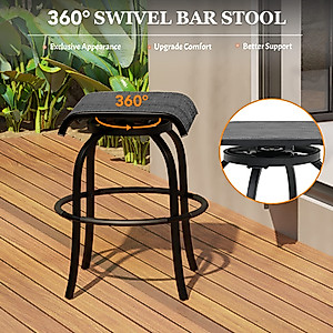 Outdoor Backless Swivel Bar Stools Set of 2, Patio Stools & Bar Chairs, Outside High Top Barstools, Breathable Textilene Fabric for Yard, Deck Porch, Balcony - Armless - Modern Gray