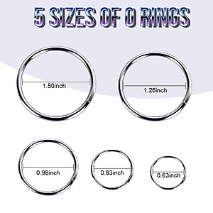 FANDAMEI Metal O Ring，50 Pcs Silver Multi Purpose Metal O Ring for Macrame, Camping, Dog Leashes, Hardware, Bags and More Craft Project - 16mm, 21mm, 25mm, 32mm, 38mm