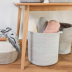 Labcosi Cotton Rope Laundry Basket with Handle-15”x15”x14”, Nursery Hamper and Storage Bin for Blanket, Pillows and Stuffed Animals