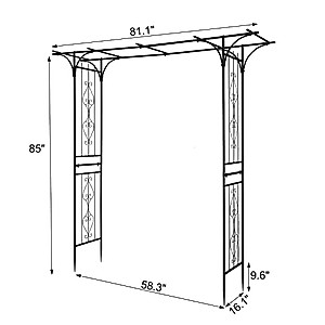 Outvita 7Ft Garden Arch Arbor, Steel Frame Stand Trellis, Arbour Archway for Wedding Ceremony Decoration Plant Climbing Rose Vines Lawn Courtyard Patio Black