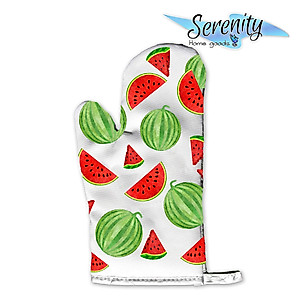 Summer Home Decor | Decorative Kitchen Oven Mitt Hot Plate Pot Holders | Sweet Summertime Watermelon Red Green | White Stove Home Decor Holiday Decorations | Mothers Day Gift Present