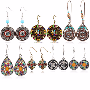 7 Pairs Vintage Bohemian Earrings Set National Retro Rhinestone Ear Stud Eardrop Drop Dangle Earrings Statement Earrings Long Boho Earrings for Women