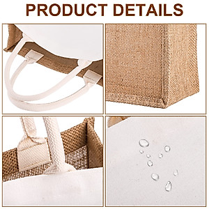 SOUJOY 6 Pack Burlap Tote Bag, Reusable Jute Gift Totes with Handles, Water Resistant Beach Bag, 14.7'' x 9.8'' x 4.5'' Canvas Grocery Shopping Totes for Bridesmaid, DIY, Shopping, Wedding Bag