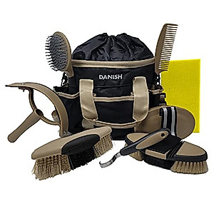 Premium Horse Grooming Kit | 9 Piece Durable Hair groomer Brush Set. Perfect Horse Gift For Beginners or Professional (Brown)