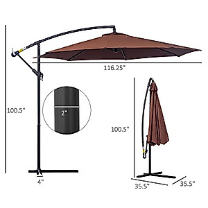 Outsunny 10' Cantilever Hanging Tilt Offset Patio Umbrella with UV & Water Fighting Material and a Sturdy Stand, Brown